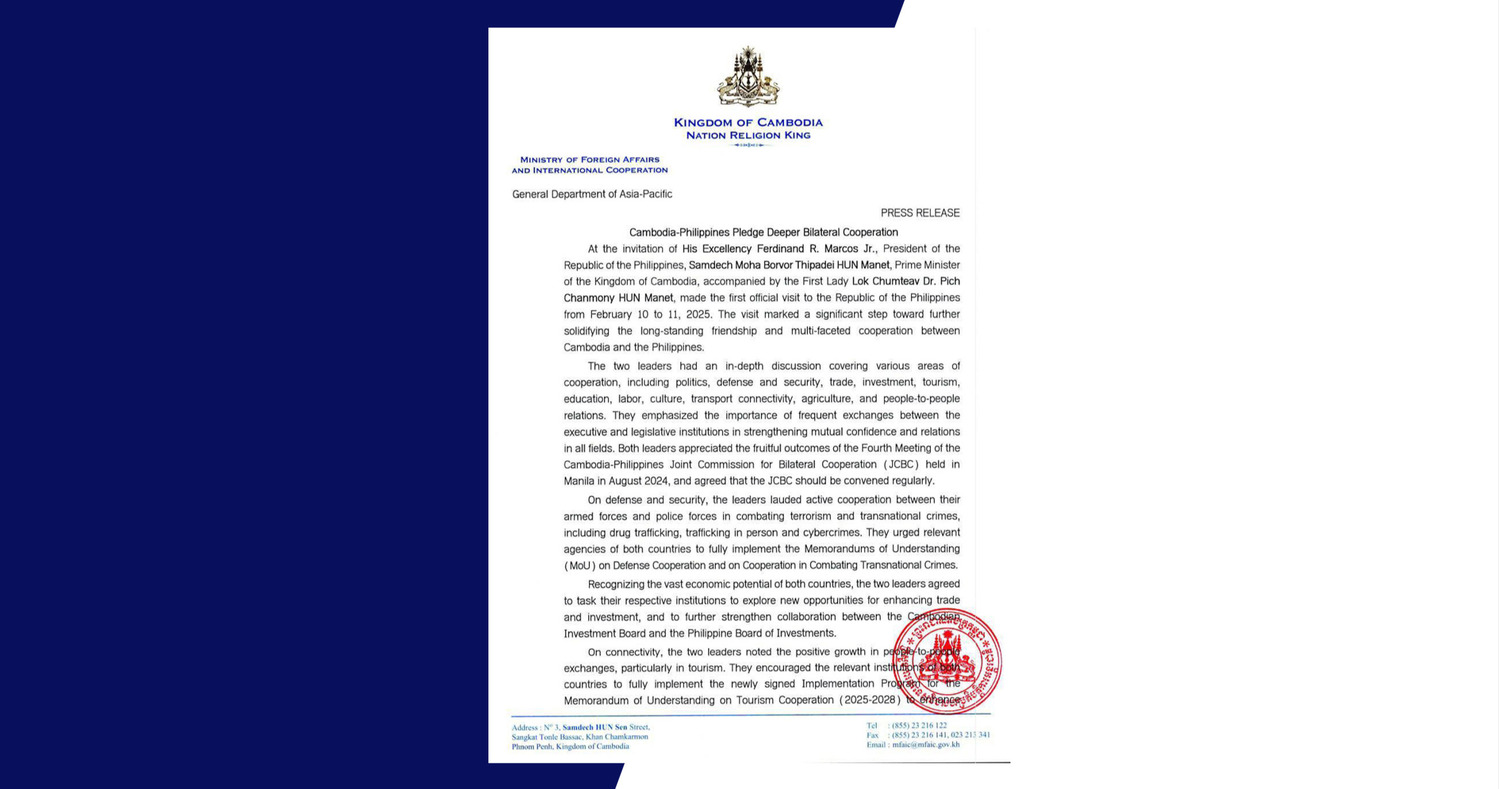 Cambodia, the Philippines Pledge Deeper Bilateral Cooperation ...